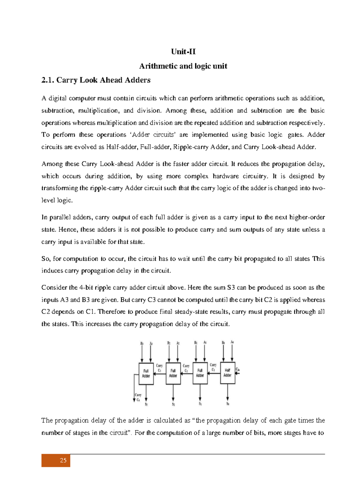 Unit 2 - Carry Look Ahead Adders and Multiplication Algorithms - Studocu