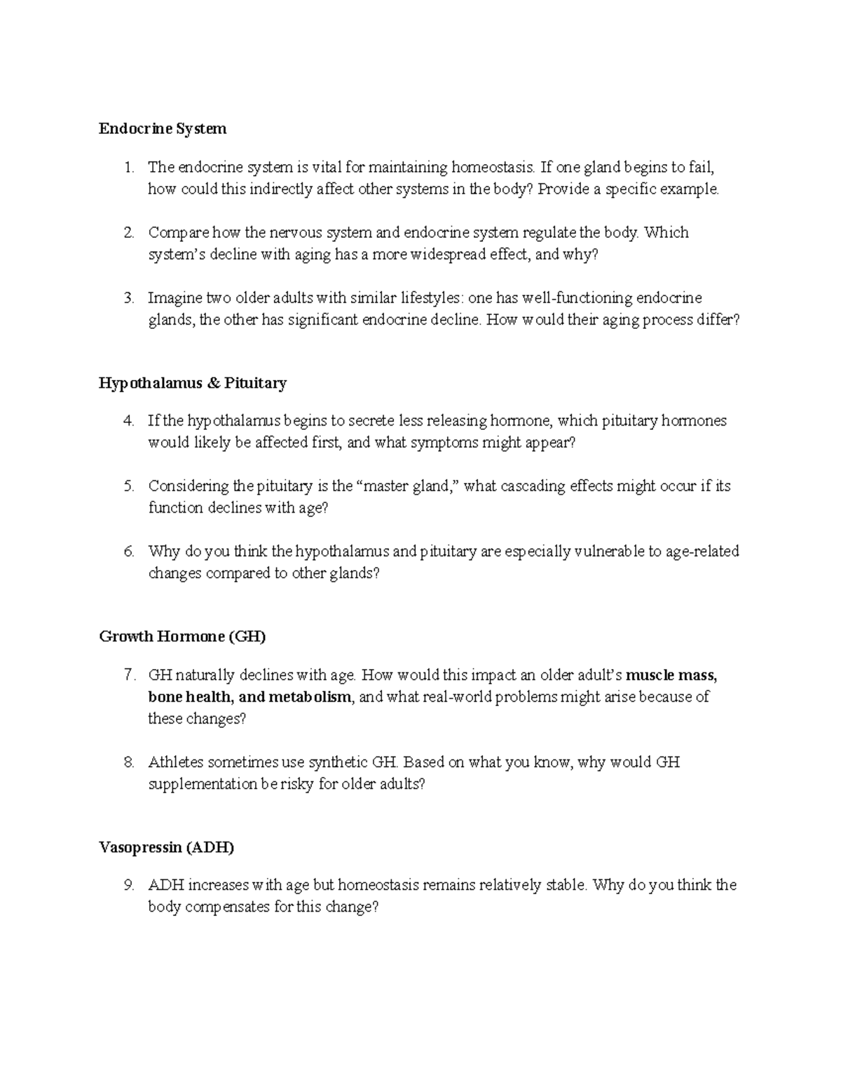 Endocrine System Insights: Aging Effects & Hormonal Interactions - Studocu