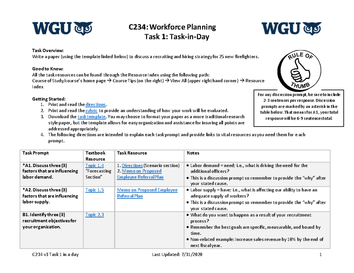C234 v3 Task 1 in a day details on specific task - C234: Workforce ...