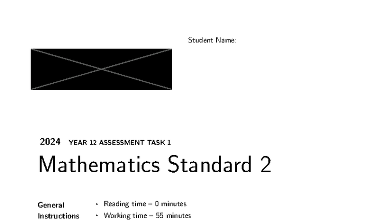 Mathematics Standard 2 Year 12 Assessment Task 1 Past Paper - Studocu