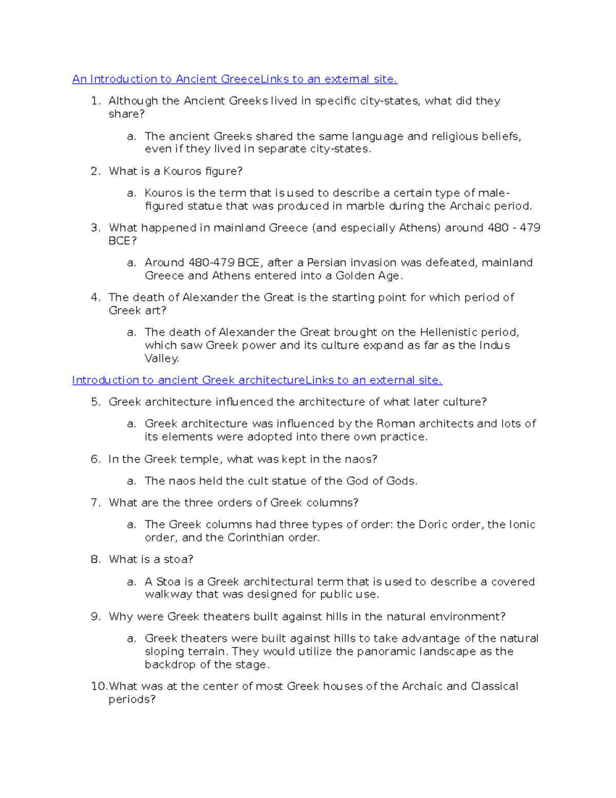 Assignment 16 - Introduction to Ancient Greek Art and Architecture - An ...