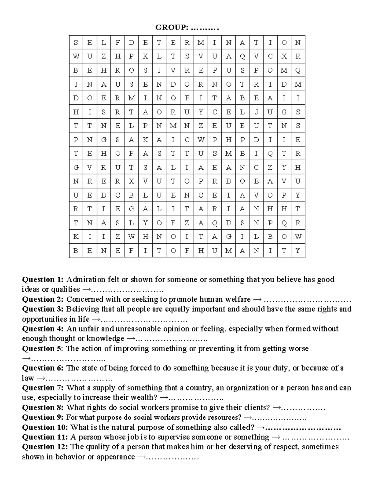 Social Work Quiz: Key Concepts and Definitions - Studocu