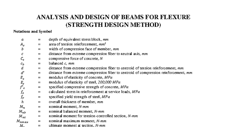 ANALYSIS AND DESIGN OF BEAMS FOR FLEXURE (CE 101) - Studocu