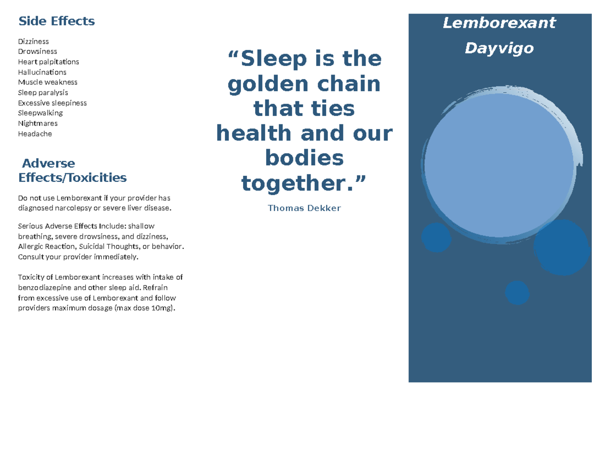 Lemborexant Brochure RUA SAMPLE - Side Effects Dizziness Drowsiness ...
