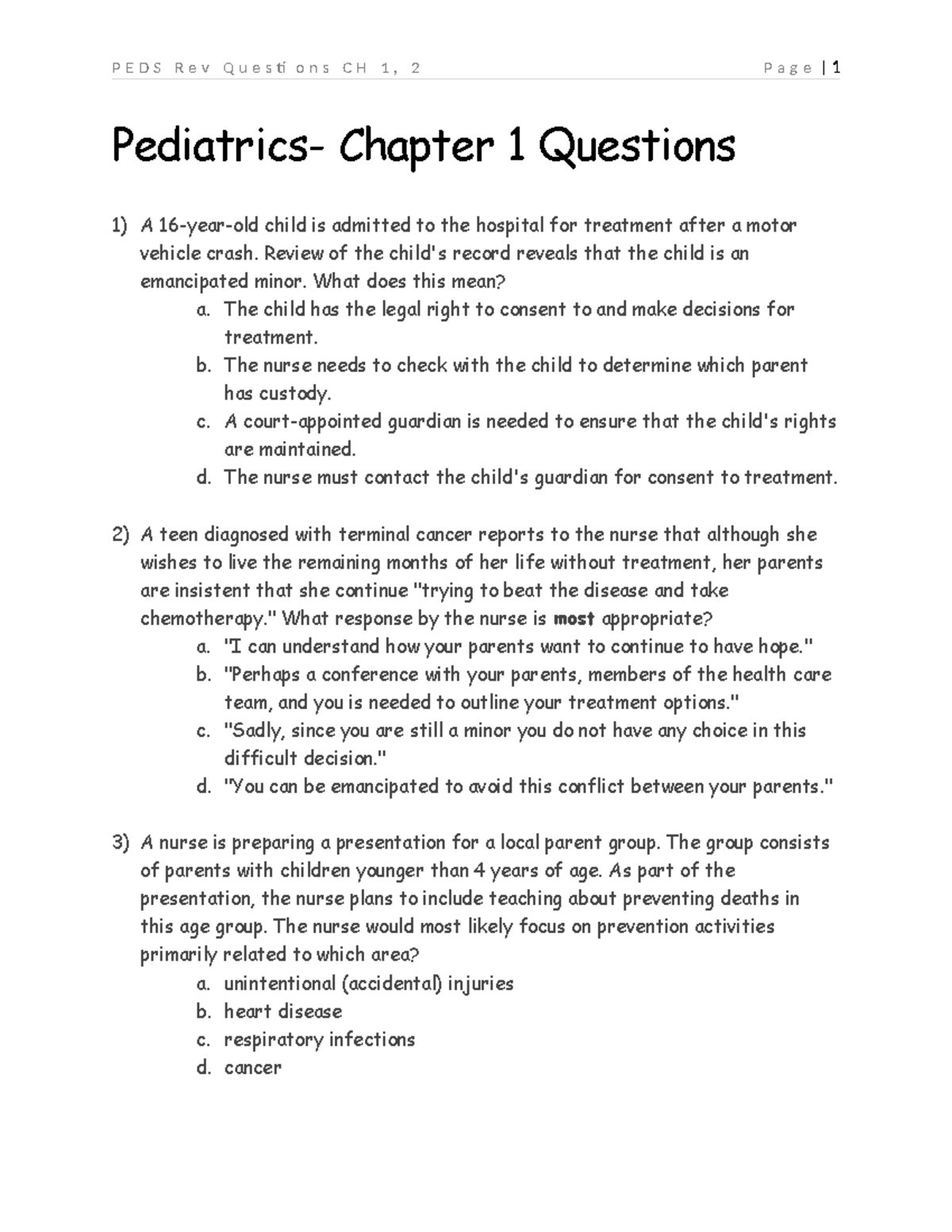 PEDS-CH 1-2 Review Questions and Answers - Studocu