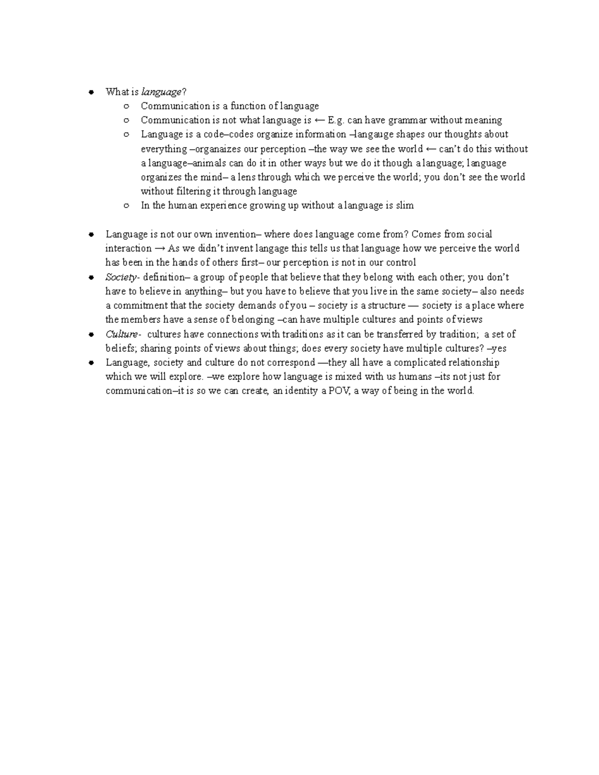 A1041 - lecture notes - What is language? Communication is a function ...
