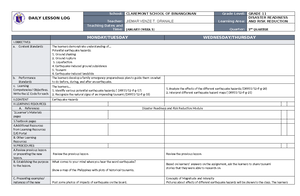 DRRR Week 6 - DLL - DAILY LESSON LOG School: CLAREMONT SCHOOL OF ...