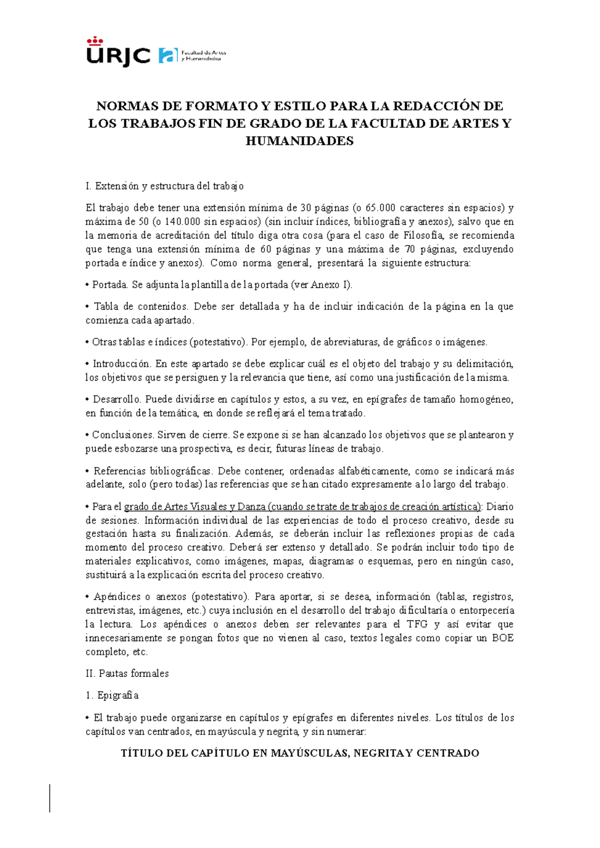Normas de Formato y Estilo para TFG en FAH - SDAF - Studocu