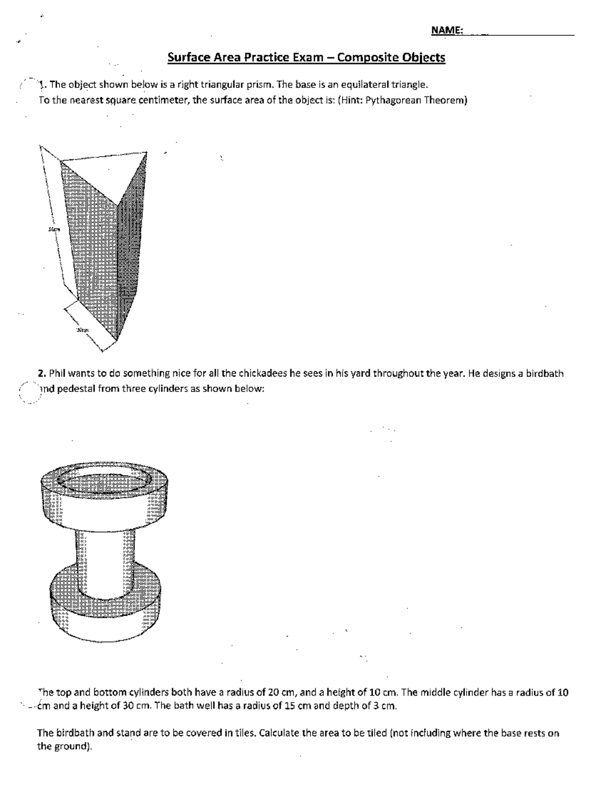 Surface Area Practice Exam: Composite Objects (Math 101) - Studocu