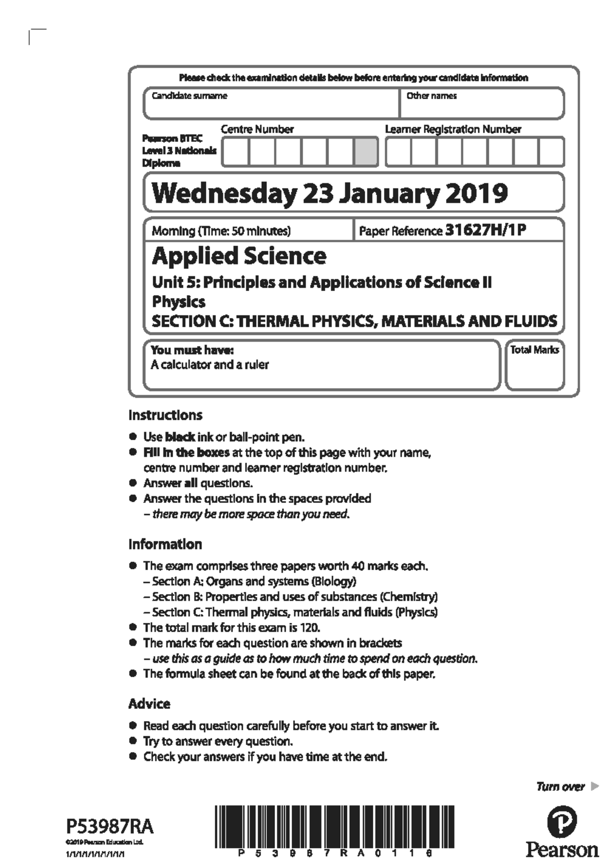 Physics BTEC Level 3 Unit 5: Jan 2019 Exam Paper - Studocu
