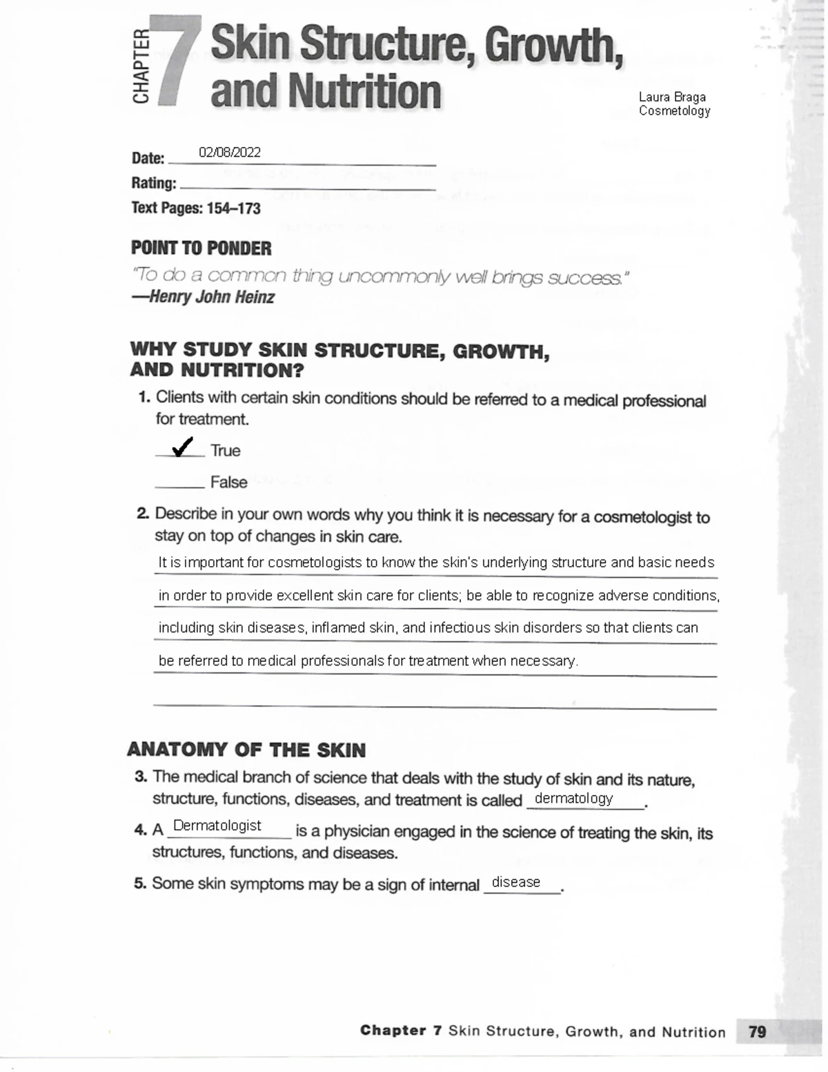 Ch 23 Facials WB - Biology of skin and growth - Date: Rating: Text ...