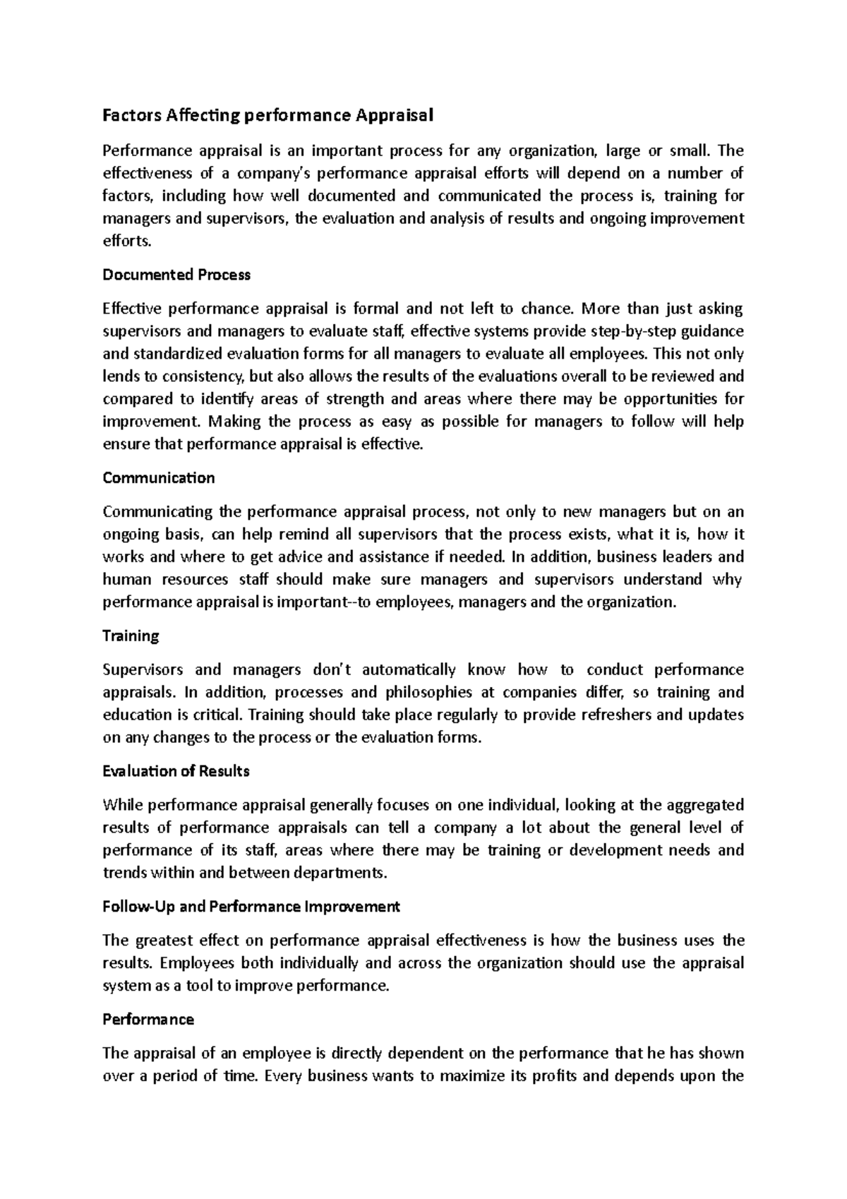 Factors Influencing Performance Appraisal Effectiveness Analysis - Studocu