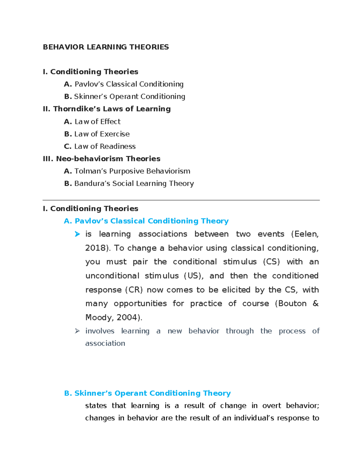 Behavioral Learning Theories: Classical & Operant Conditioning Insights - Studocu