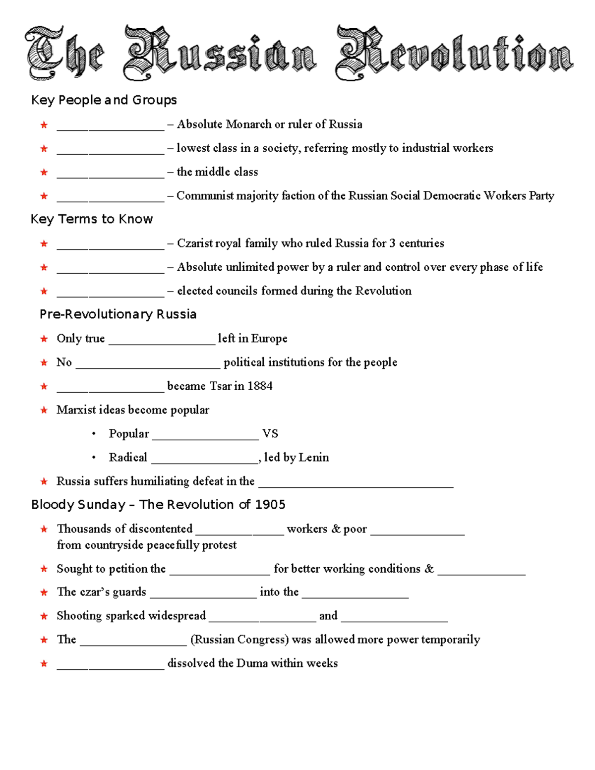 Russian Revolution Guided Notes Activity - Key People and Groups ...