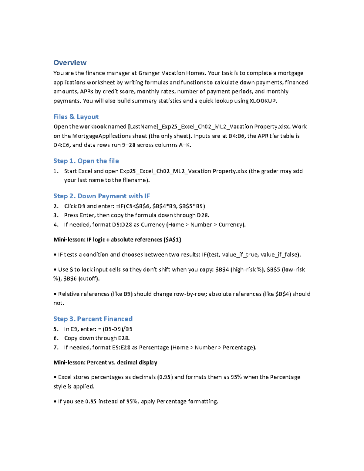 Excel Assignment 1 Guidelines: Mortgage Applications (Exp25_Excel_Ch02 ...