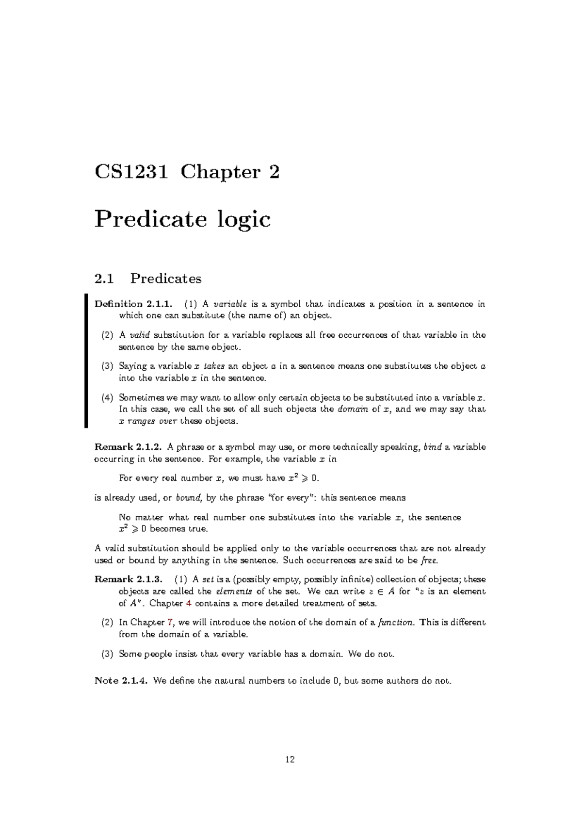 Lecture 2 notes predicate logic - CS1231 Chapter 2 Predicate logic 2 ...