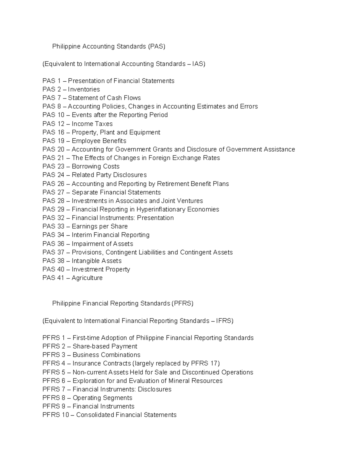 Philippine Accounting Standards (PAS) Overview and Key Topics - Studocu