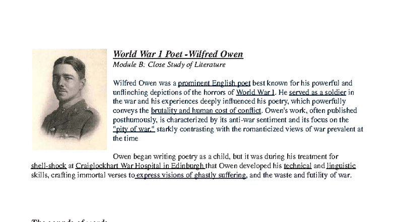 English prelim - World War 1 Poet -Wilfred Owen Module B: Close Study ...