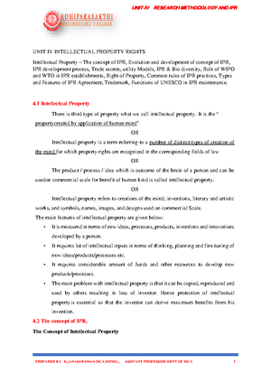 Unit 4 IPR - unit 4 full notes - Unit-4 INTELLECTUAL PROPERTY RIGHTS ...