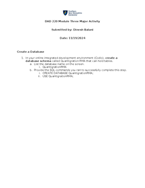 DAD 220 Module Five Activity Wilson - DAD 220 Module Five Activity WILSON Analyze the data ...