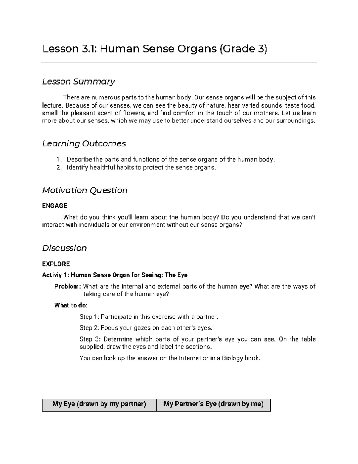 Lesson 3: Understanding Human Sense Organs and Their Functions - Studocu