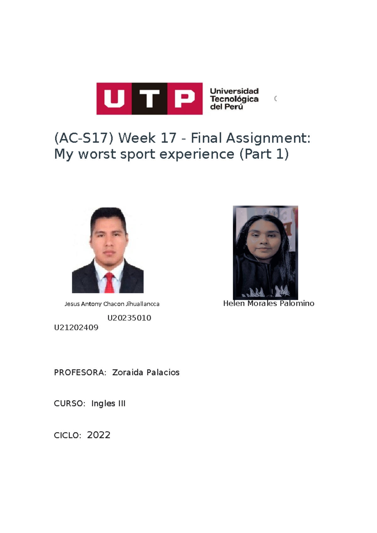 (AC-S17) Week 17 - Final Assignment: My Worst Sport Experience - Studocu