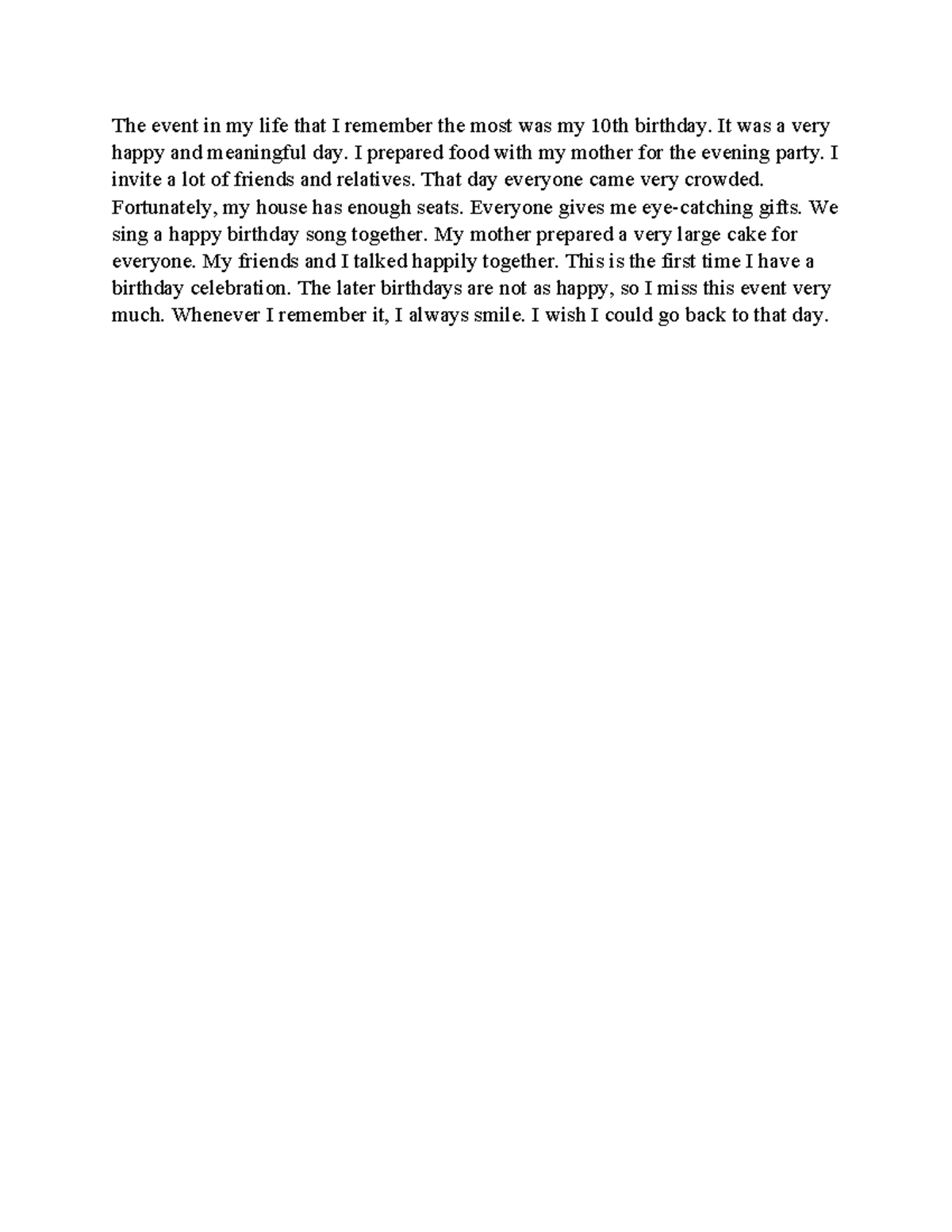 Unit 7 Essay: A Memorable 10th Birthday Celebration - Studocu