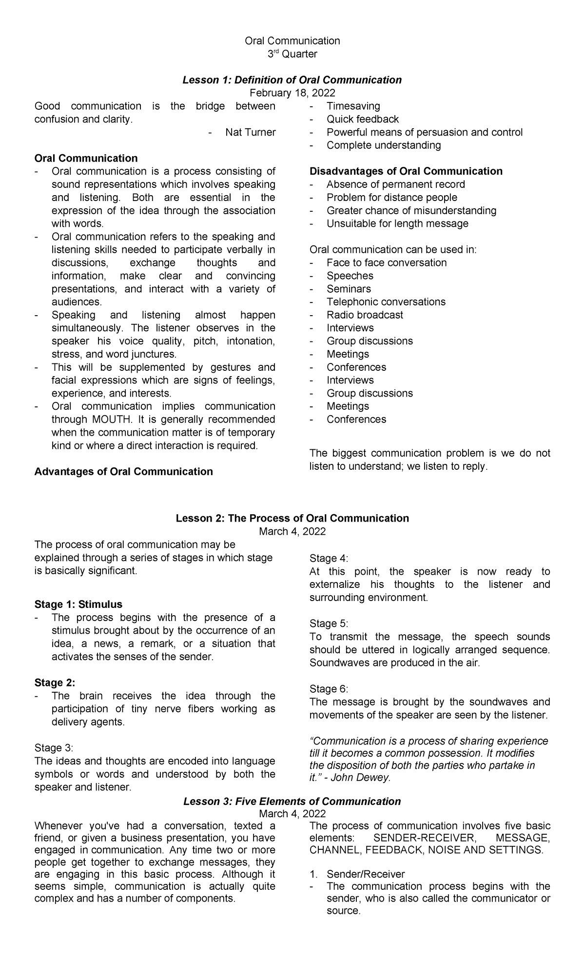 Oral Communication 3rd Quarter Lesson Review: Key Concepts & Skills ...