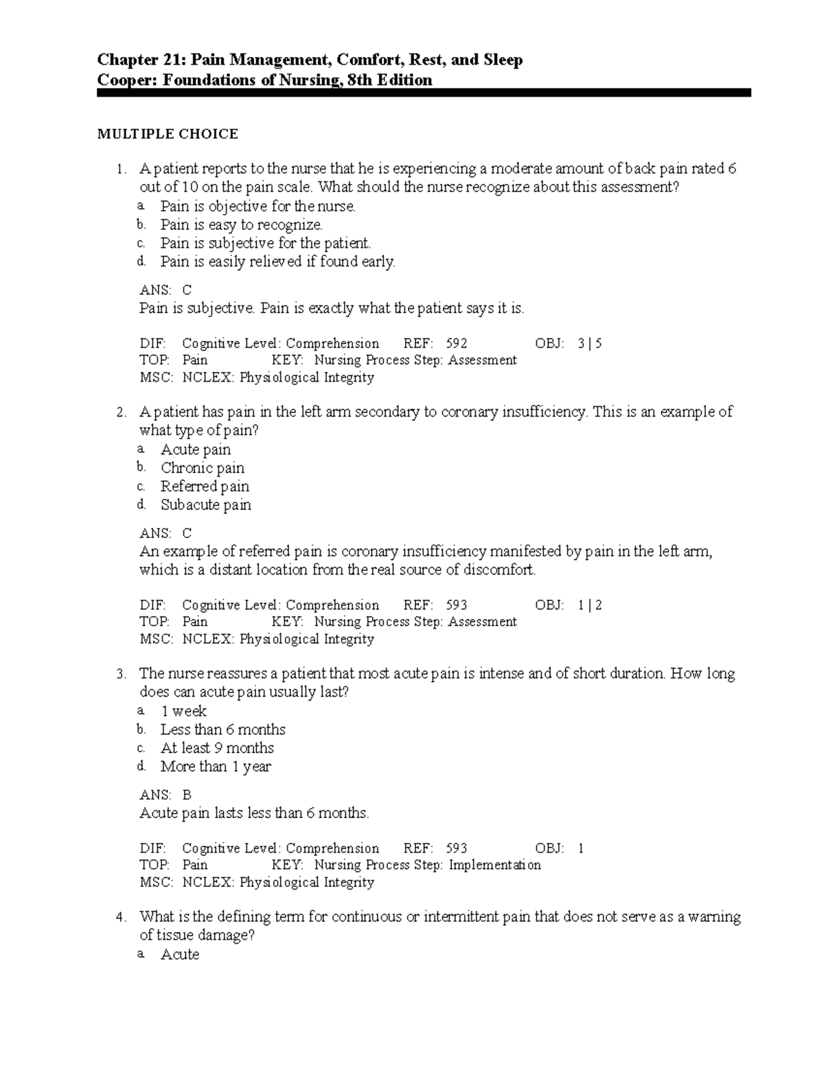 Pain Management Notes - Nursing Foundations Term 4 - Studocu