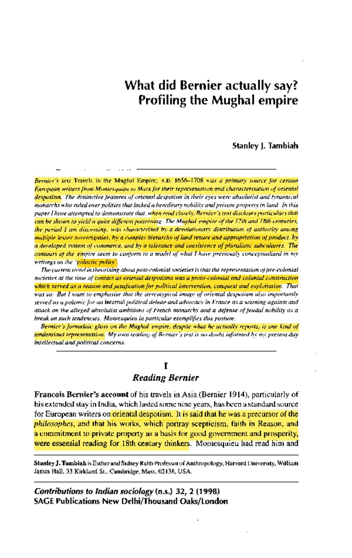 Tambiah 1998: Analyzing Bernier's Perspective on the Mughal Empire ...