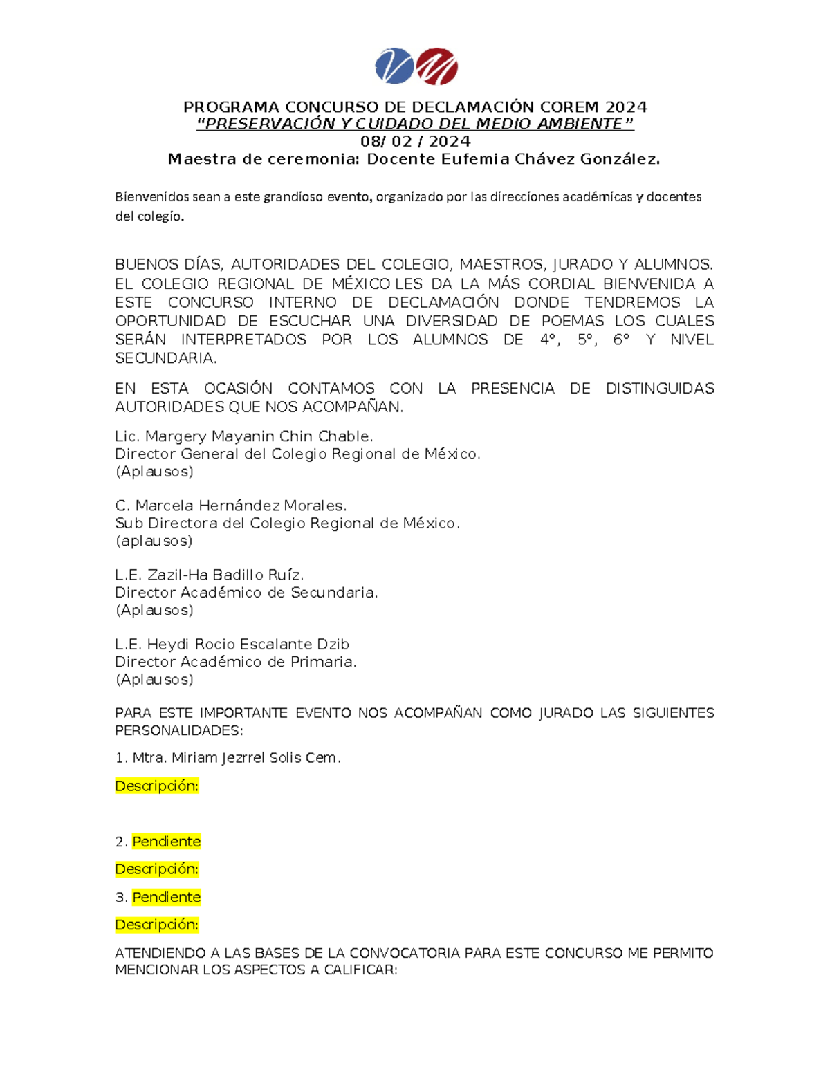 Programa del Concurso de Declamación COREM 2024 - Studocu