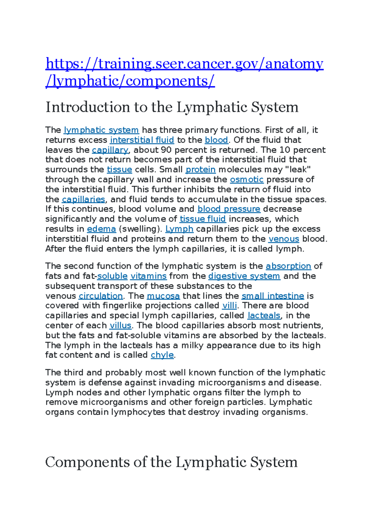 Lymphatics (BIO 101): Overview of the Lymphatic System Functions - Studocu