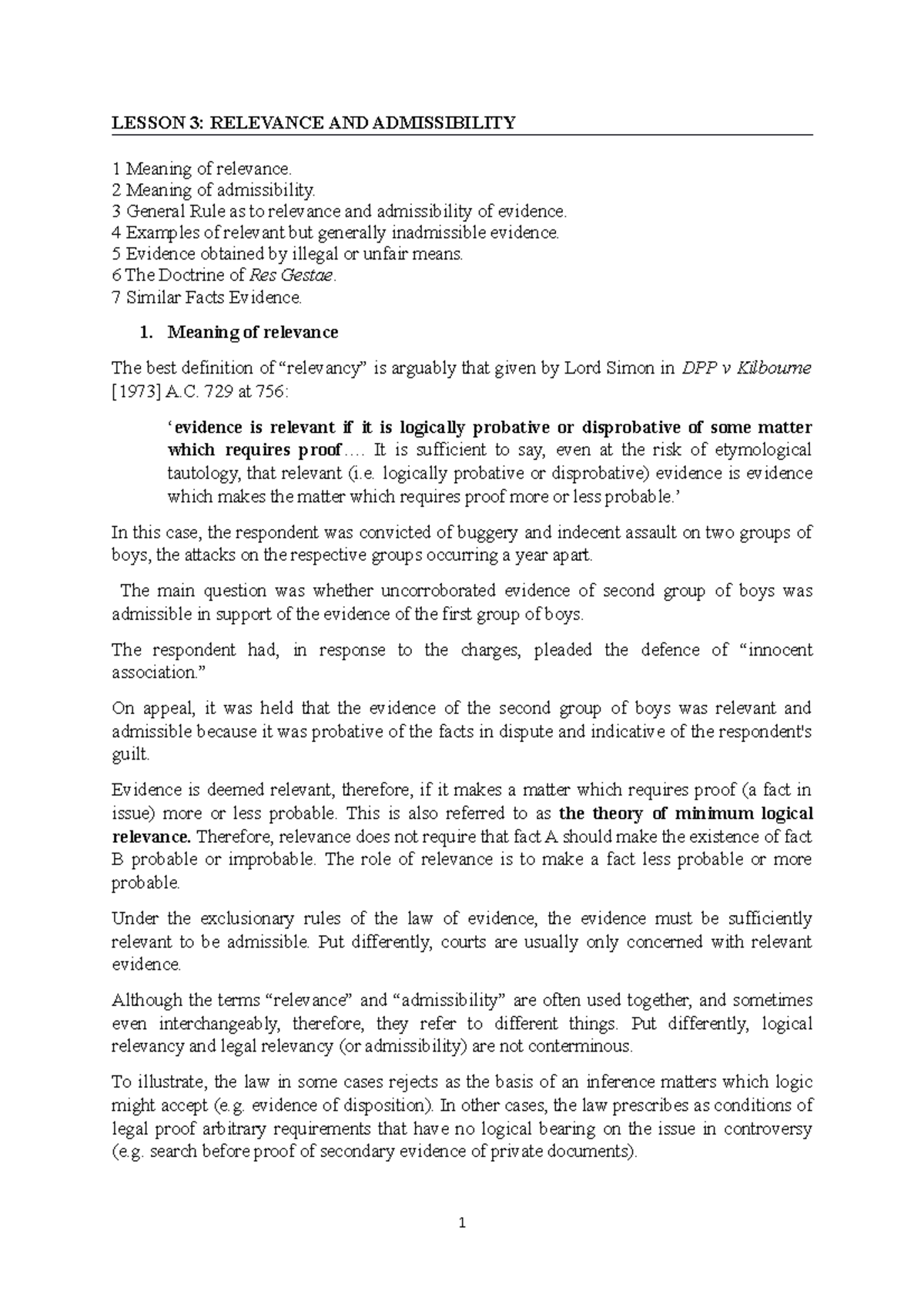 Lesson 3: Relevance and Admissibility in Evidence Law 2022 - Studocu