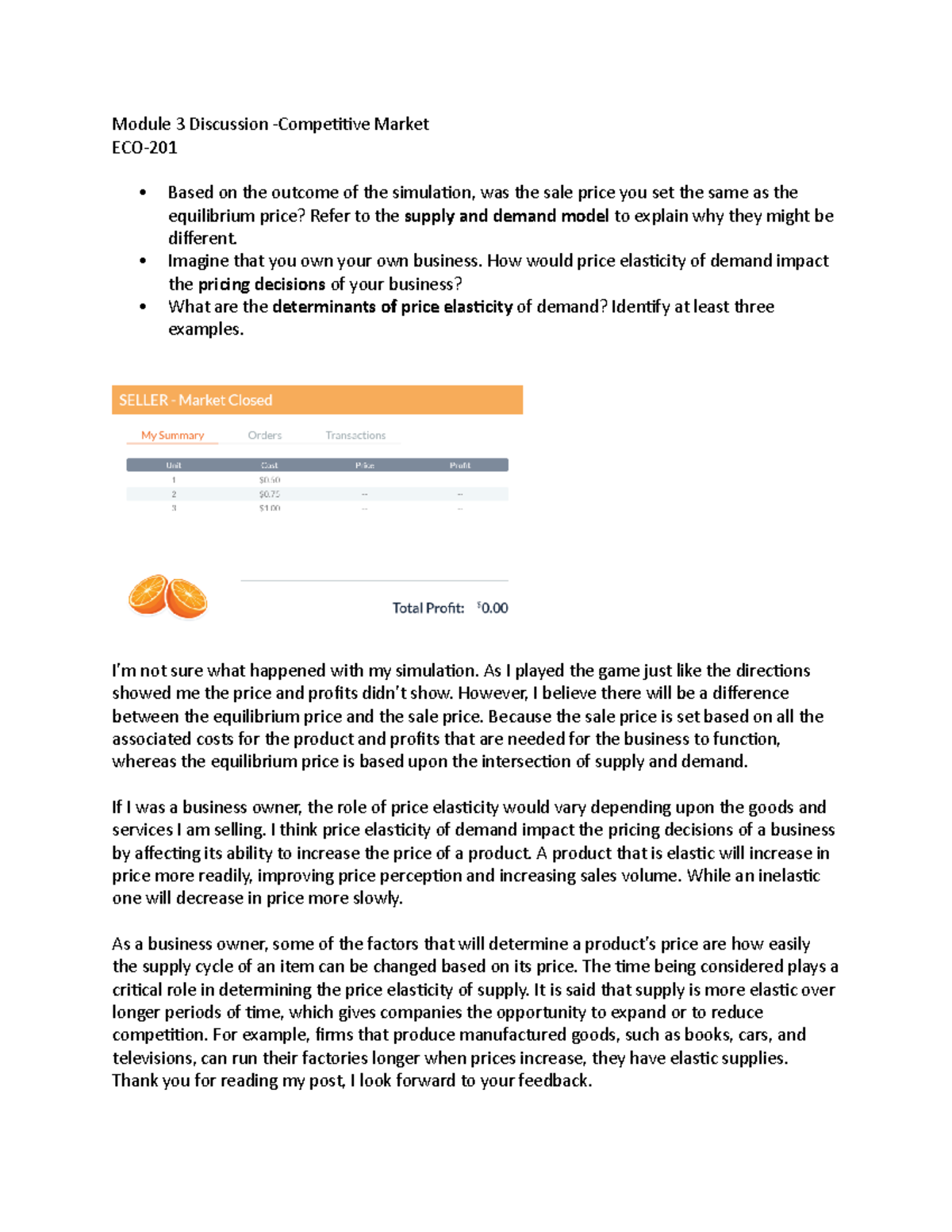 Module 3 discussion - Module 3 Discussion -Competitive Market ECO ...
