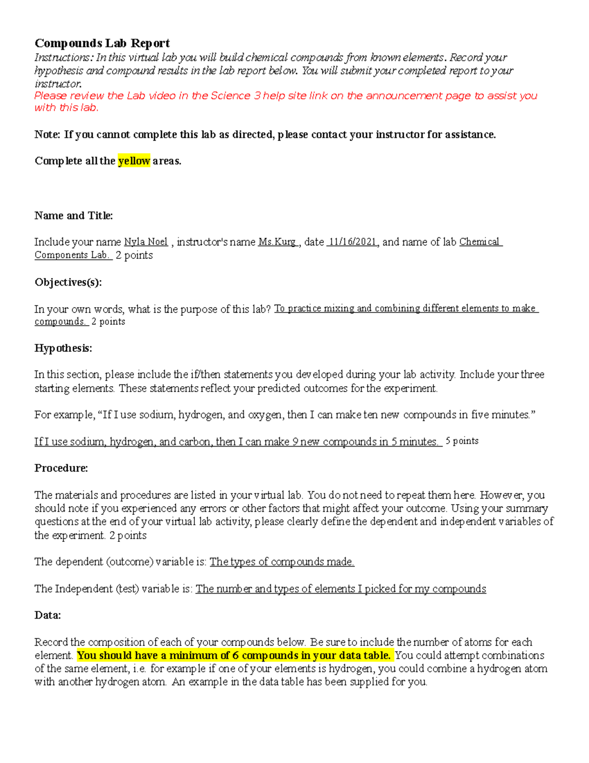 Earth Science Lesson 3.04 - Compounds Lab Report Instructions: In this ...