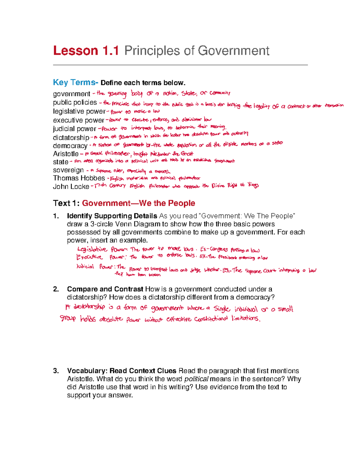 10-1 Lesson: Understanding Government Principles and Key Terms - Studocu