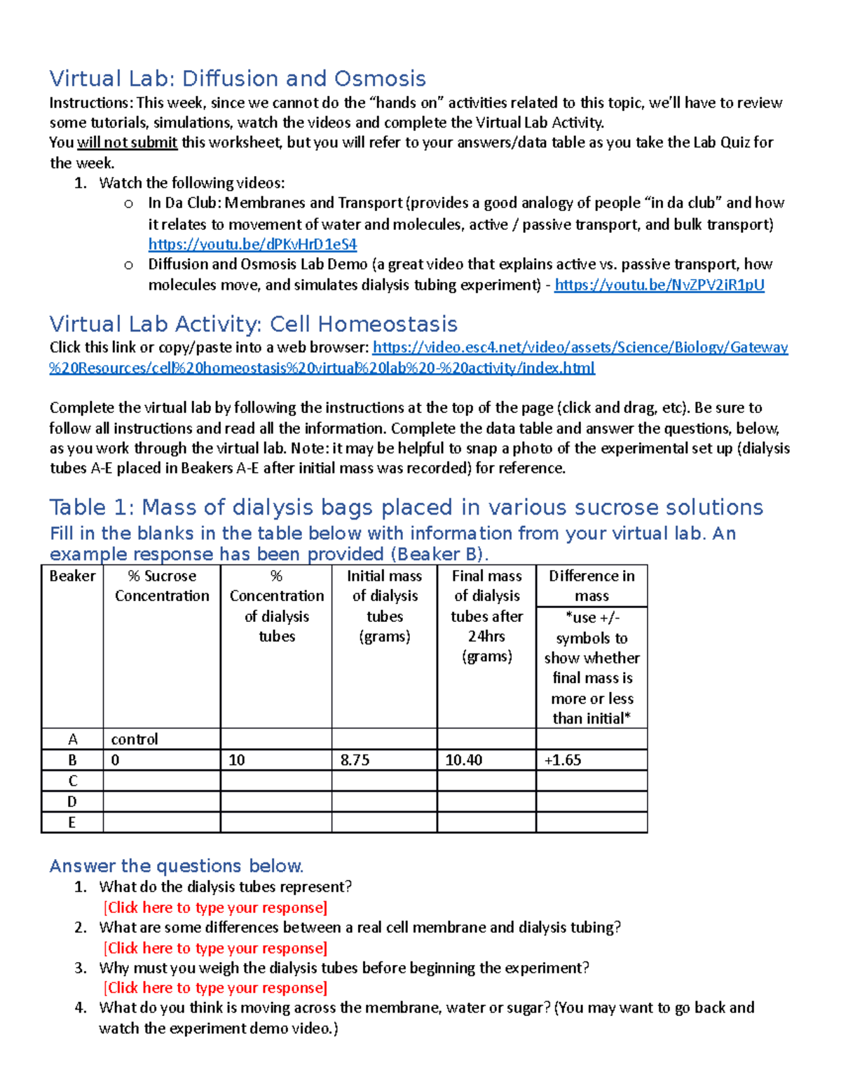 Virtual Lab Worksheet: Diffusion & Osmosis Rev26Feb2021 - Studocu