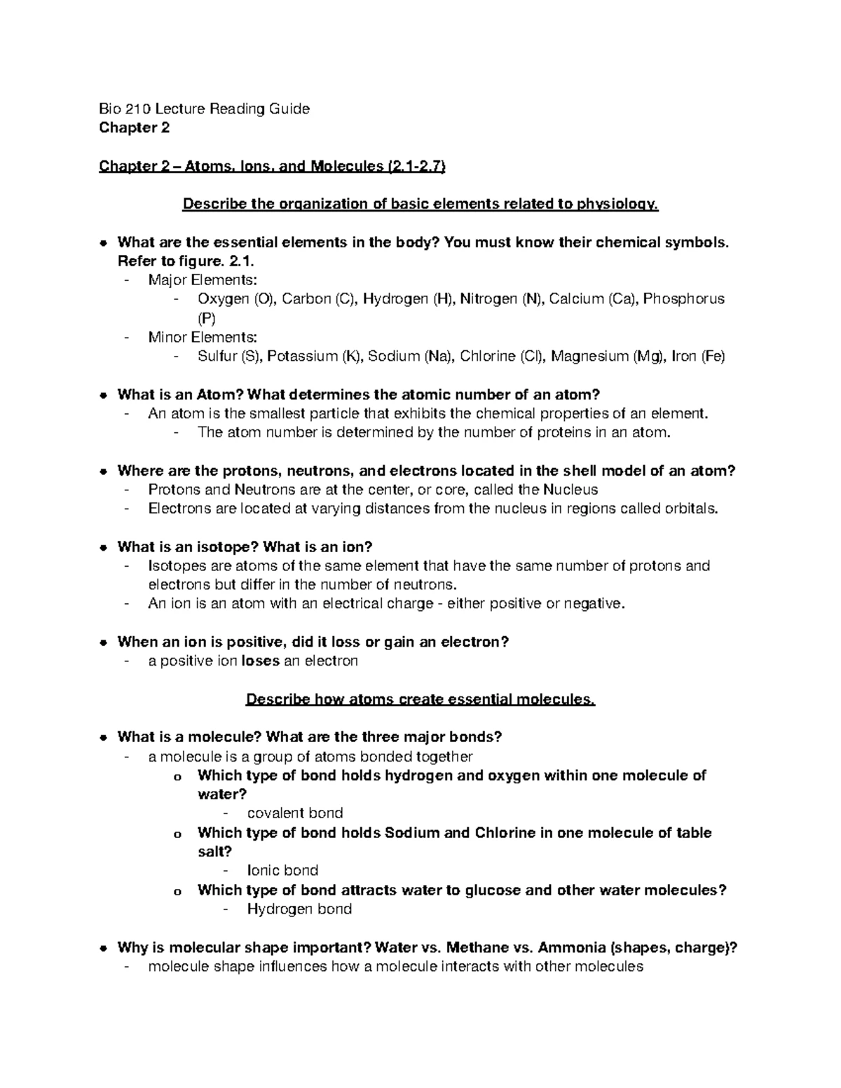 Bio 210 Final Exam Lecture Notes: Chapter 4 - Cell Biology Overview ...