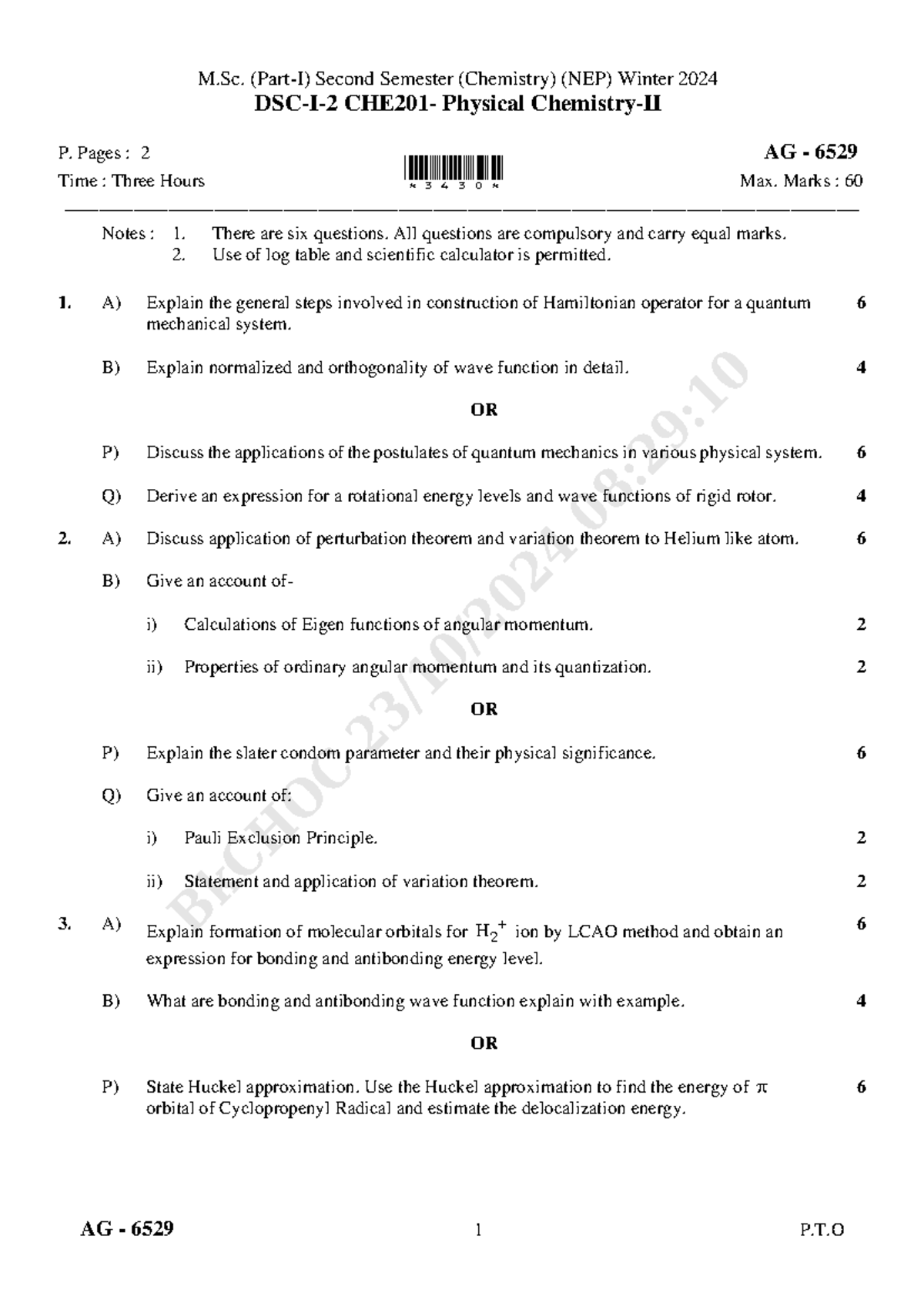 AG 6529 - M.Sc. Second Sem. Physical Chemistry-II Exam Notes Winter ...