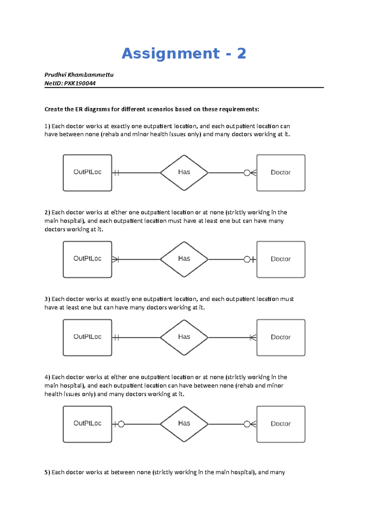 Assignment 2: ER Diagrams for Outpatient Location Scenarios - Studocu