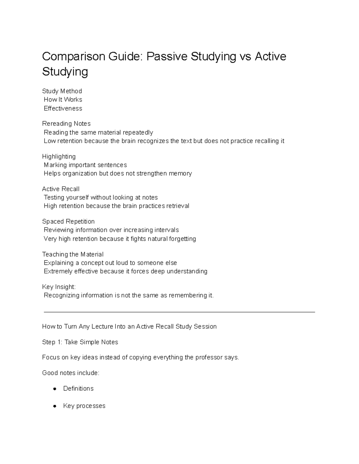 Comparison Guide: Passive vs Active Studying Techniques - Studocu