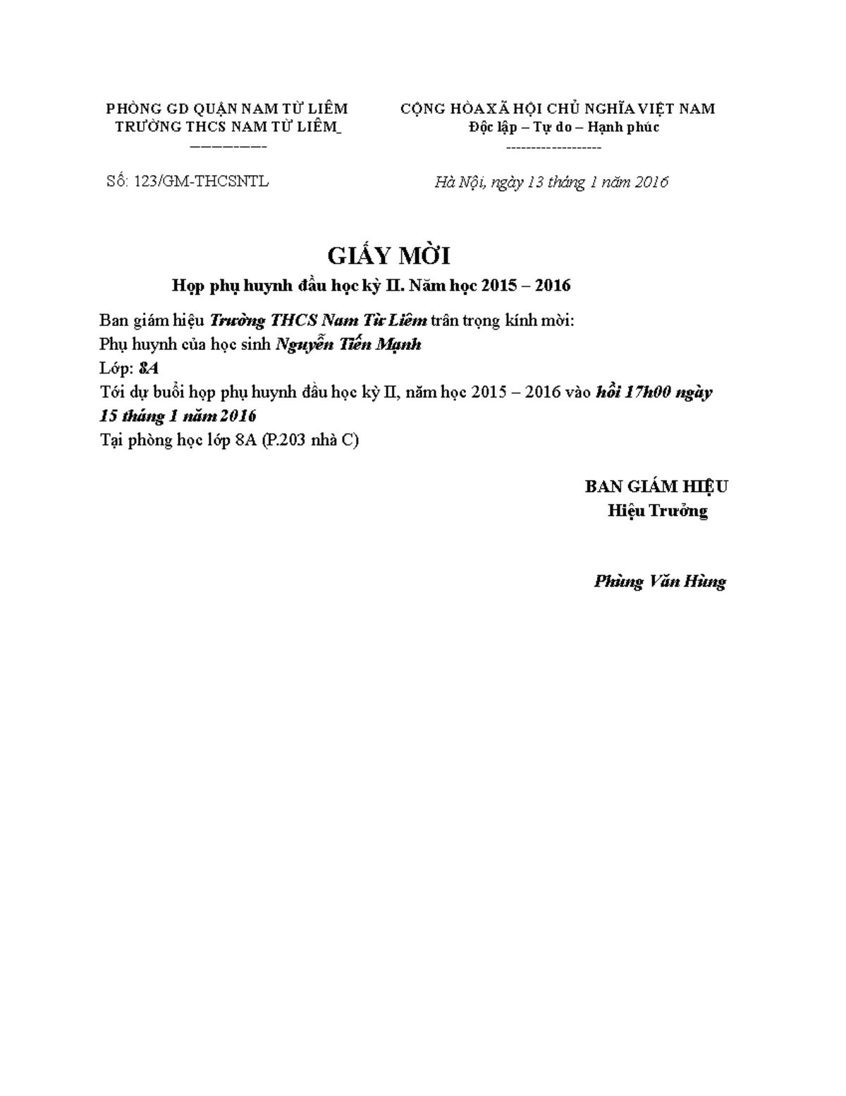 Giấy mời - dsadsadsad - PHÒNG GD QUẬN NAM TỪ LIÊM TRƯỜNG THCS NAM TỪ ...