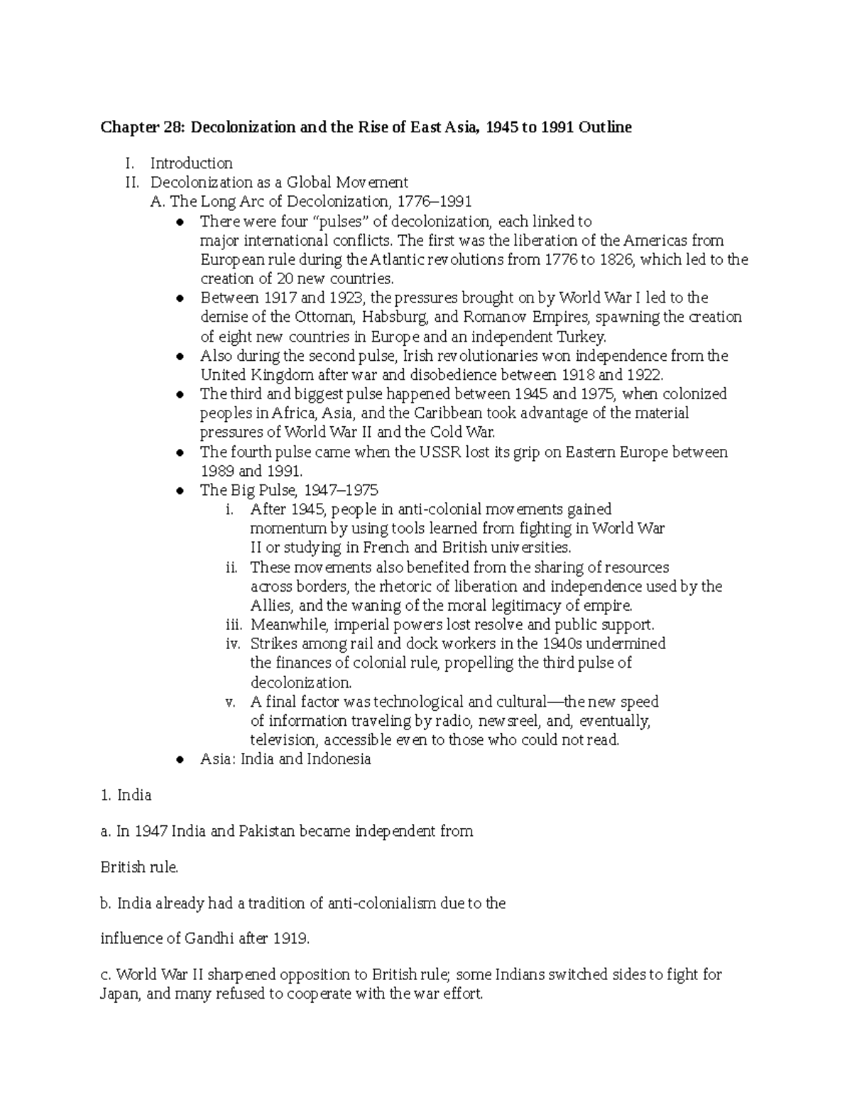 World History Chapter 28 Outline: Decolonization & East Asia Rise - Studocu