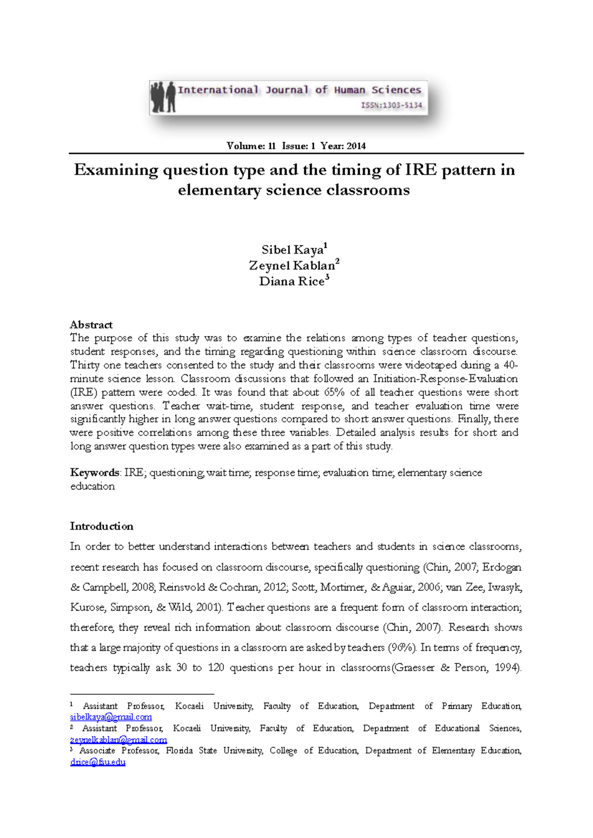 Examining IRE Patterns: Teacher Questions & Timing in Elem. Science ...