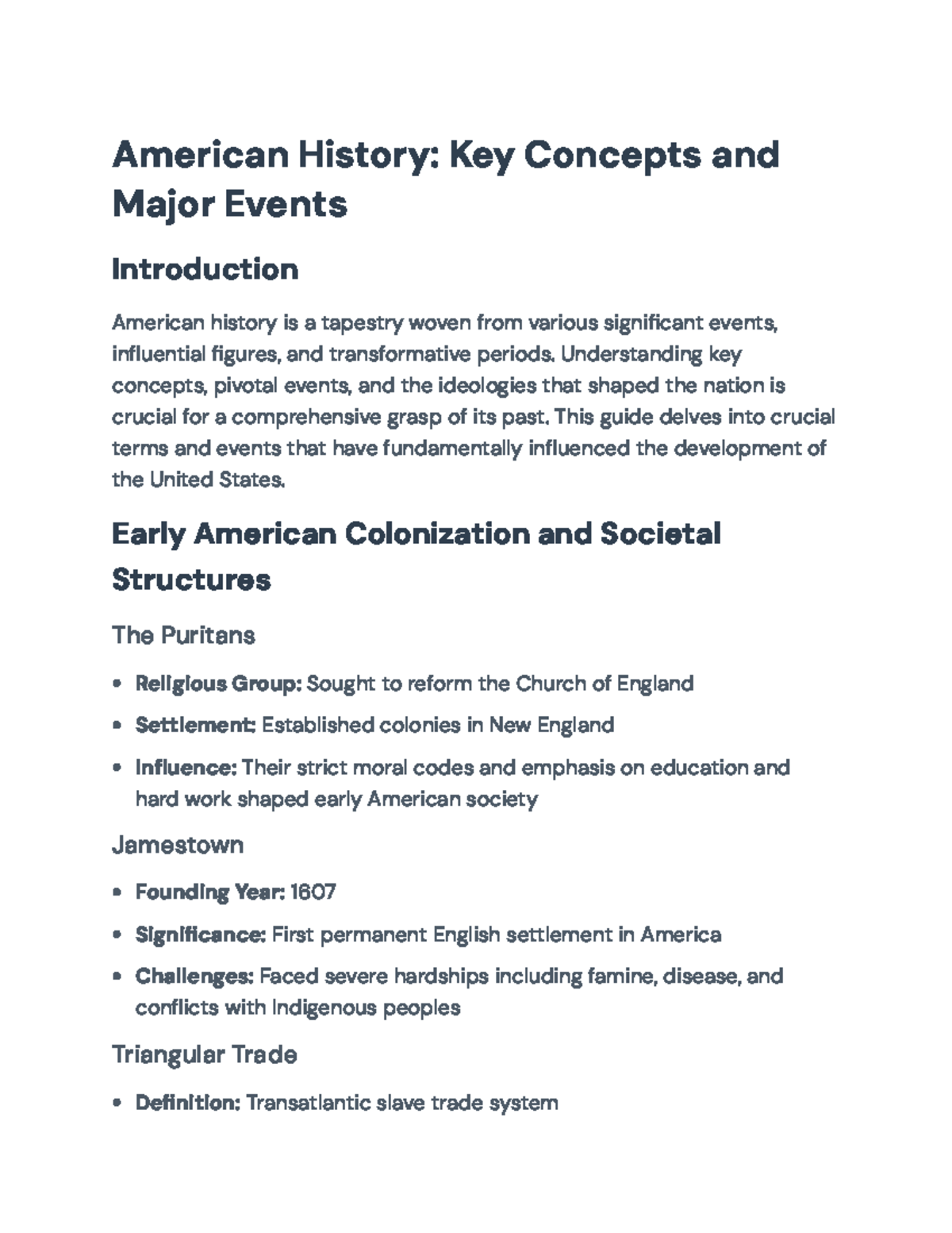 American History: Key Concepts and Major Events Overview - American ...