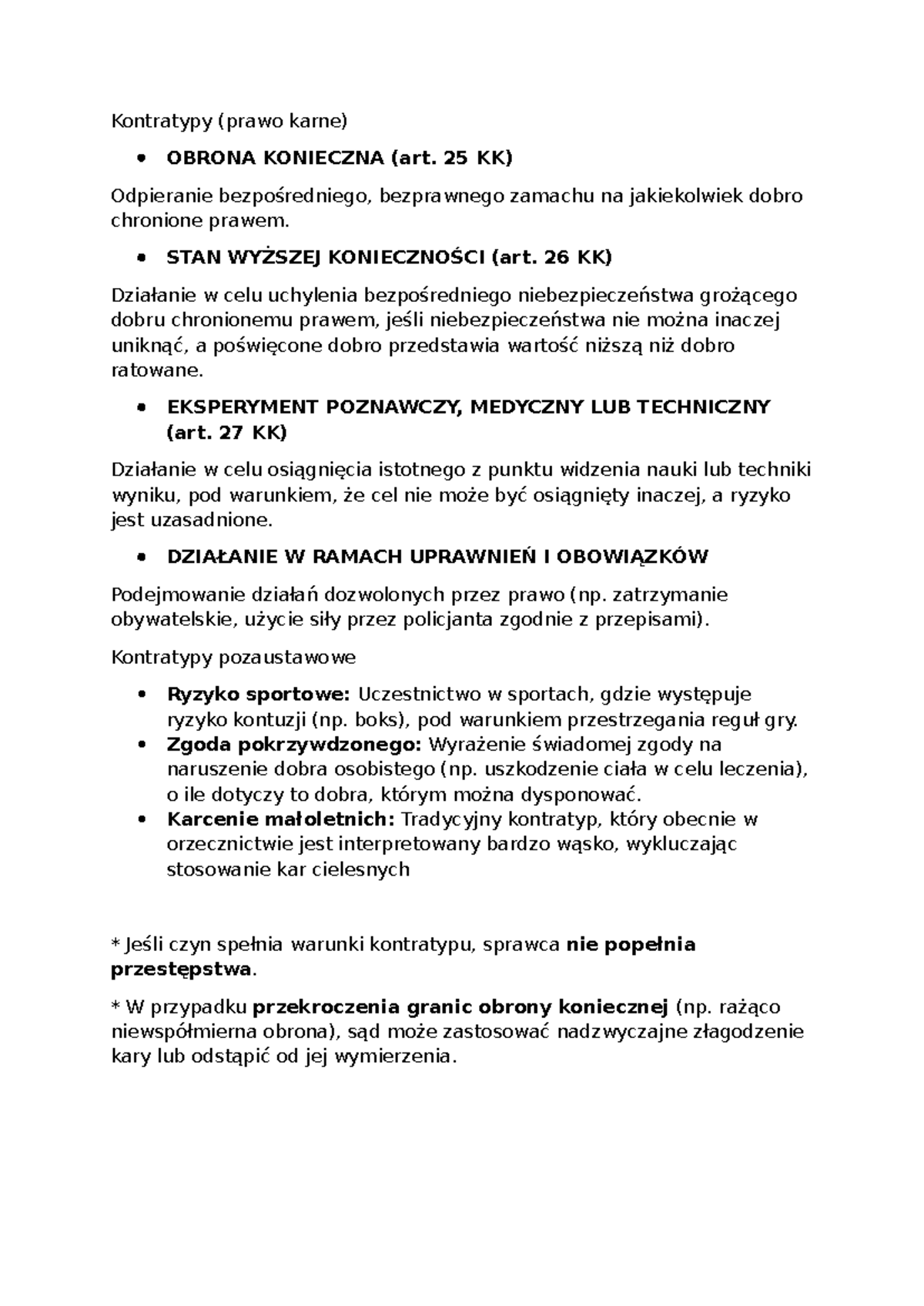 Kontratypy w Prawie Karnym: Obronność i Wyjątki (KK) - Studocu