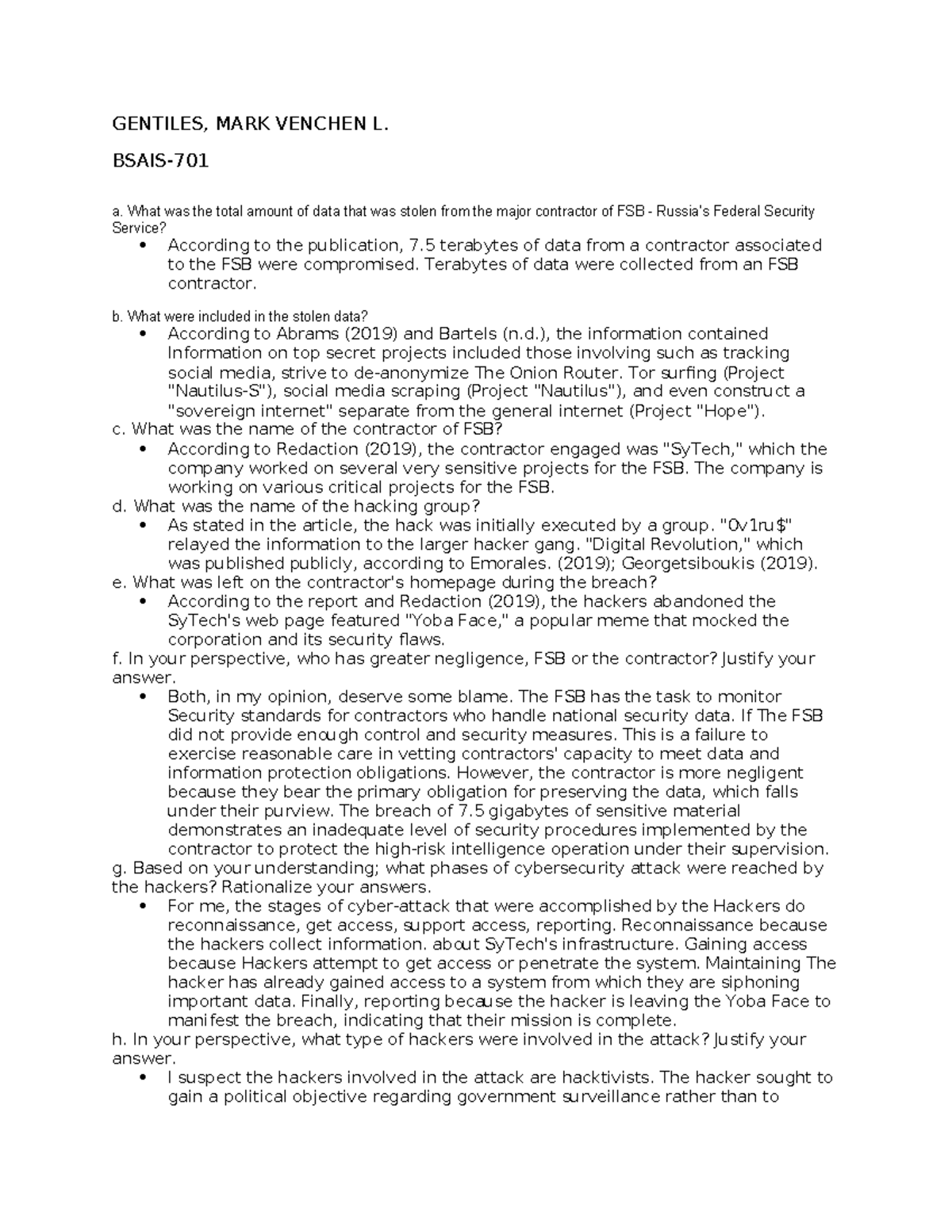 Gentiles LAB 5: Analysis of the FSB Data Breach Incident - Studocu