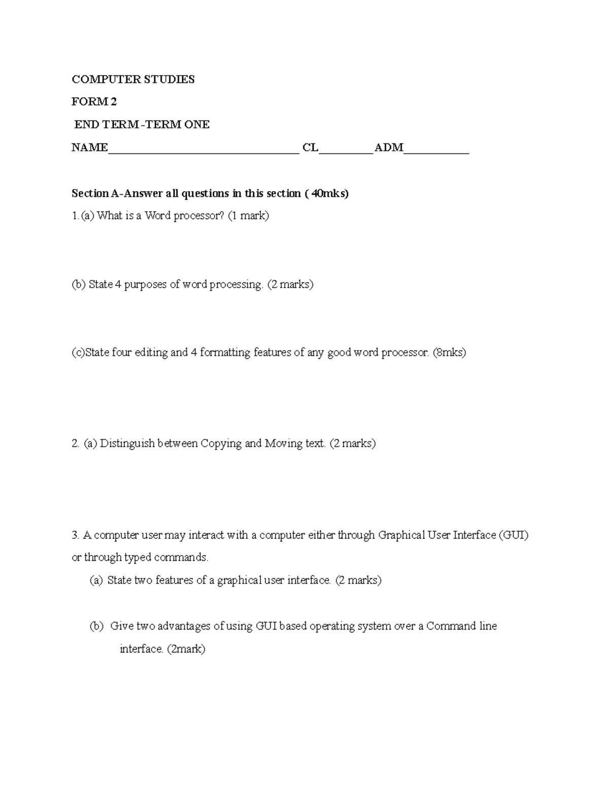 KCSE 2024 Computer Studies Paper 2 Mock Exam Guide - Studocu