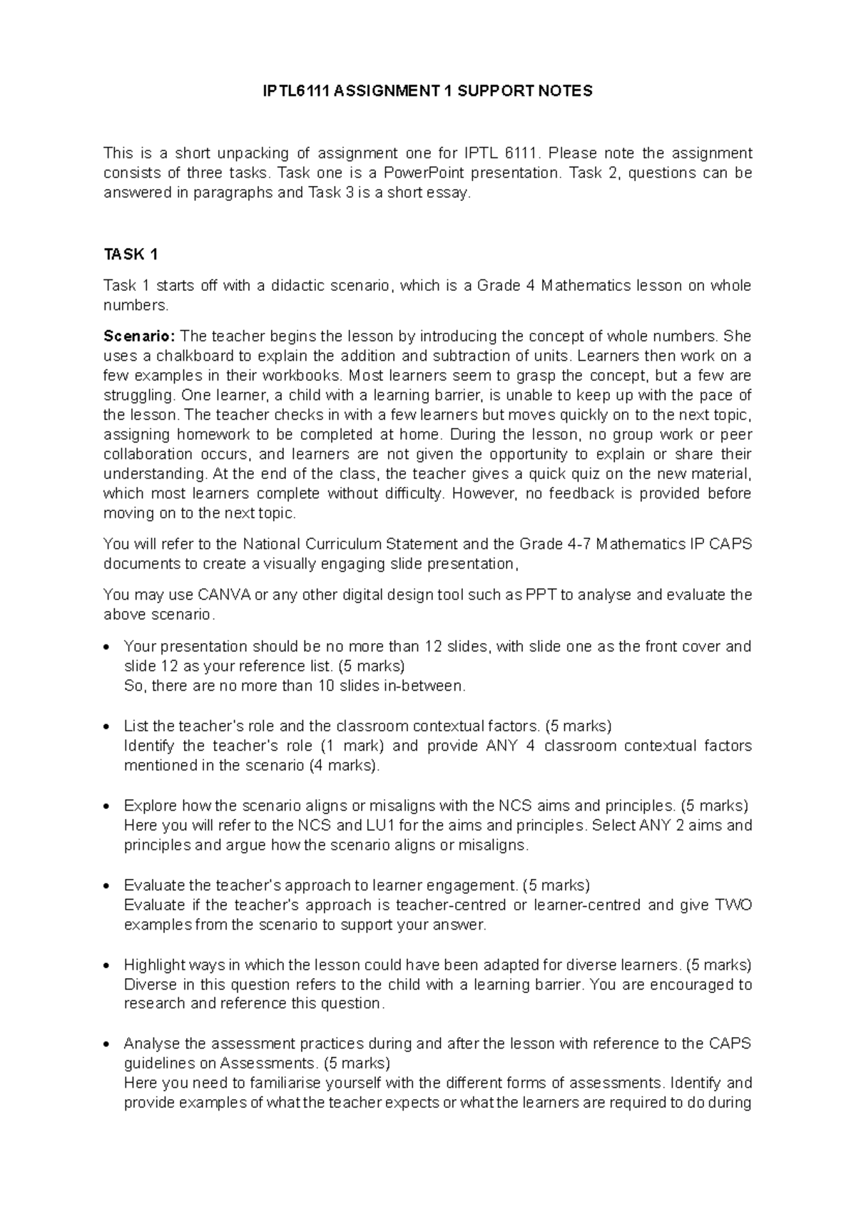IPTL6111 - Assignment 1 Support Notes Overview & Guidelines - Studocu