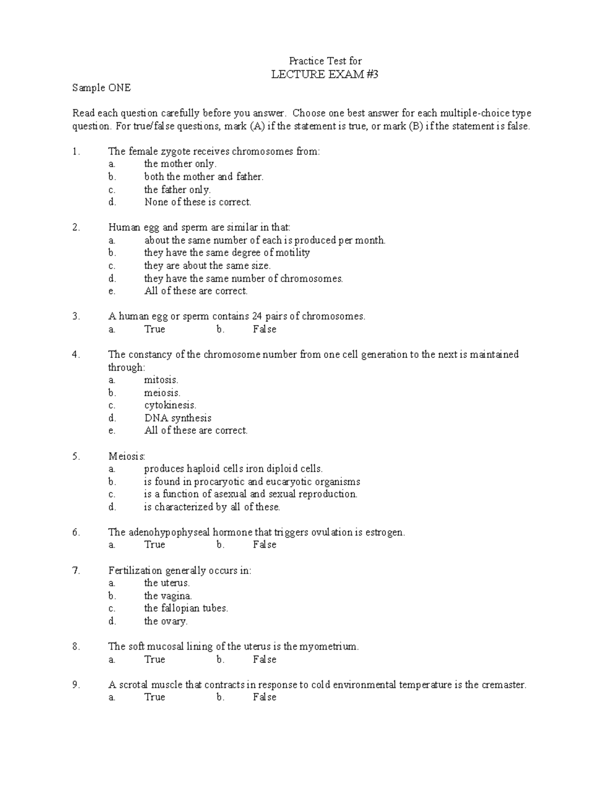 Embryology MCQ Practice Test for LECTURE EXAM IV - Studocu